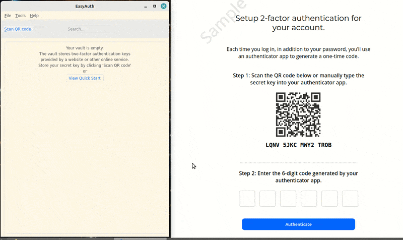 EasyAuth | Desktop 2FA authenticator focused on ease-of-use. EasyAuth | Desktop 2FA authenticator focused on ease-of-use.